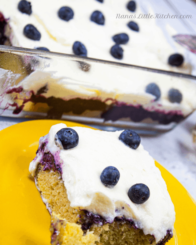 Lemon Blueberry Poke Cake Low Carb THM S - Nana's Little Kitchen